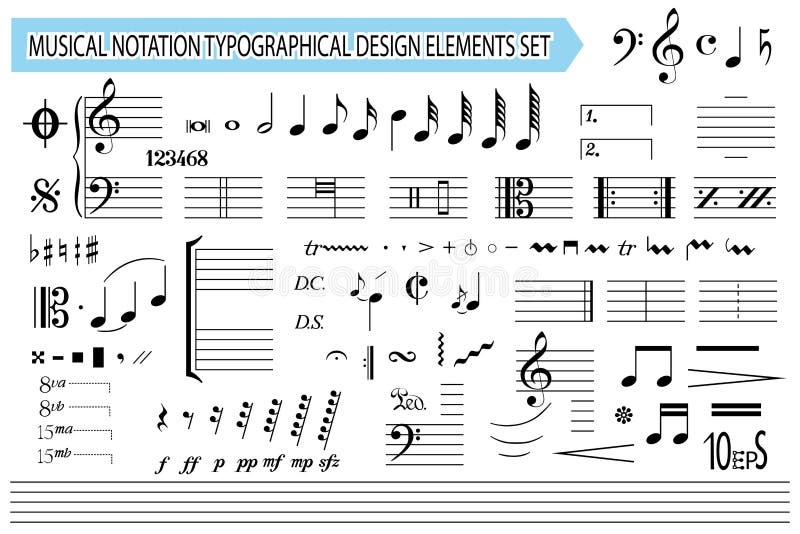 Musical Notation, Notes, Music Symbols and Signs, Set. Templates, Black ...