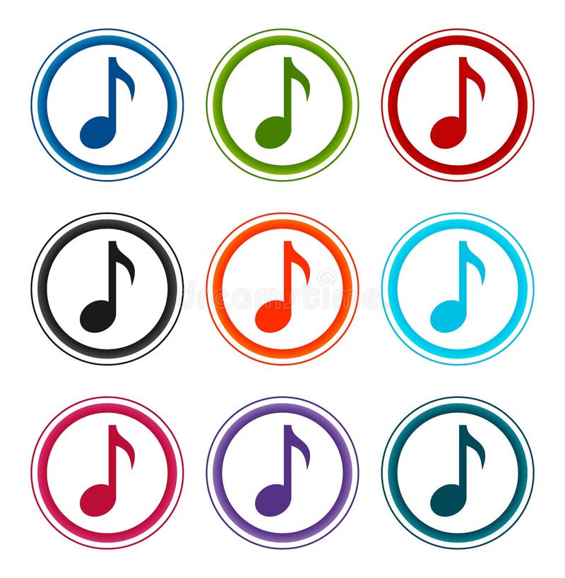 Musical Note Icon Flat Round Buttons Set Illustration Design Stock ...