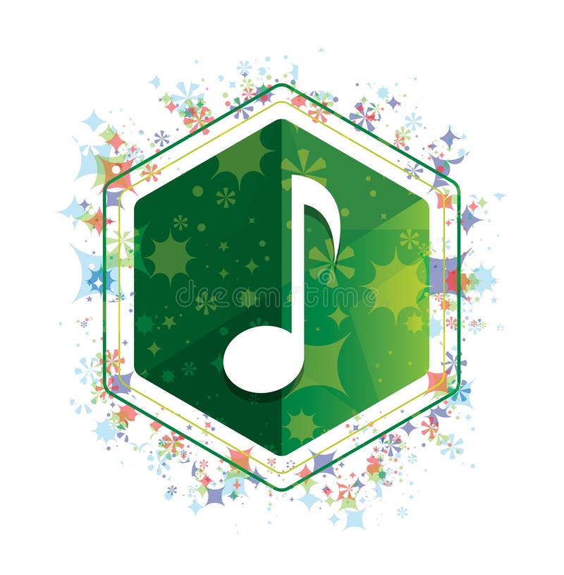 Musical Note Icon Floral Plants Pattern Green Hexagon Button Stock ...