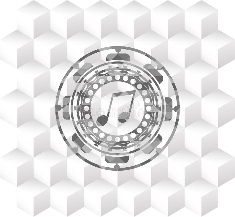 Musical Note Icon Inside Grey Badge with Geometric Cube White ...
