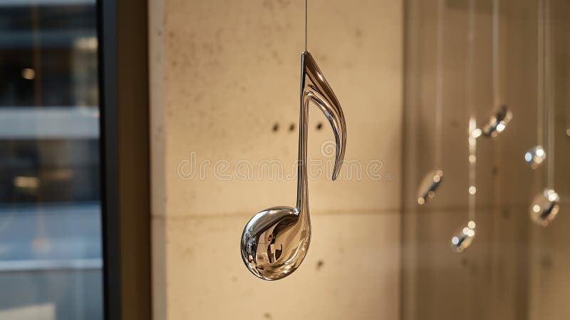 Musical Note Made of Polished Stainless Steel, Suspended on the Wall ...