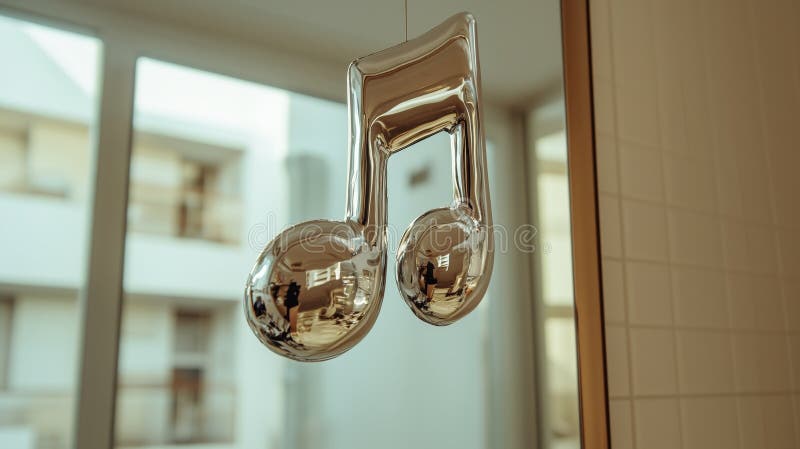 Musical Note Made of Polished Stainless Steel, Suspended on the Wall ...