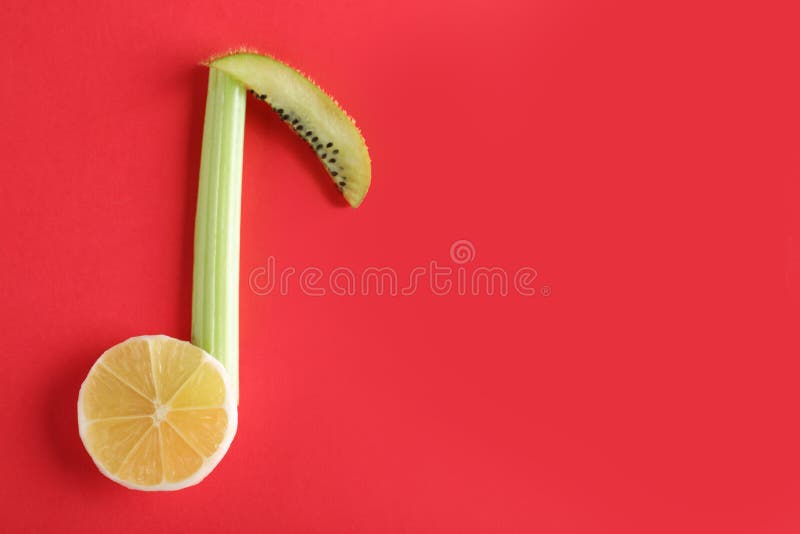 Musical Note Made of Vegetables and Fruits on Color Background, Top ...