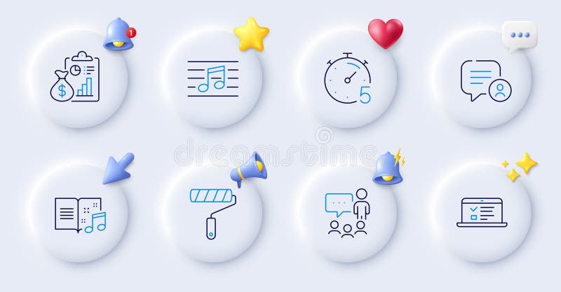 Musical Note, Music Book and Chat Bubble Line Icons. for Web App ...