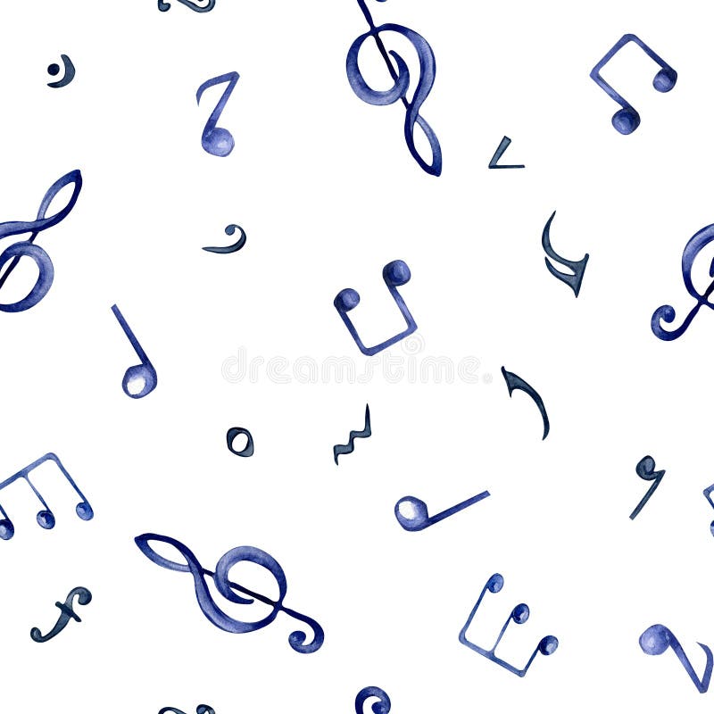 Musical Note Watercolor Seamless Pattern. Treble Clef and Notes ...
