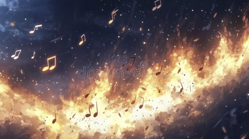 Musical Notes Ascending from a Dramatic Flame Explosion Stock ...