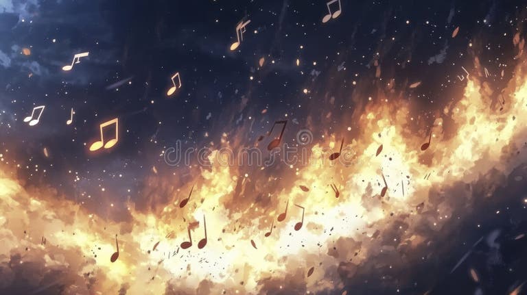 Musical Notes Ascending from a Dramatic Flame Explosion Stock ...