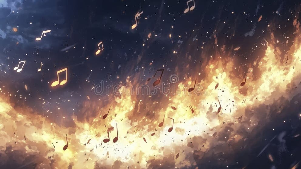 Musical Notes Ascending from a Dramatic Flame Explosion Stock ...