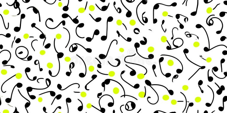 Musical Notes Background Black White Pattern with Lime Green Accents ...