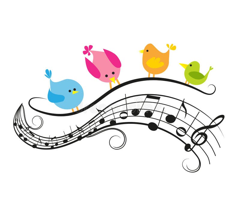 Musical notes with birds stock vector. Illustration of melody - 84593192