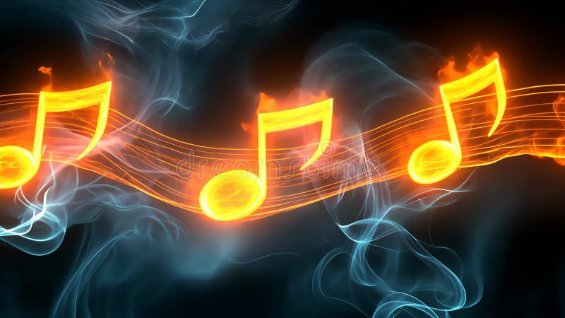 Burning Musical Notes Flowing on a Staff with Smoke Stock Footage ...