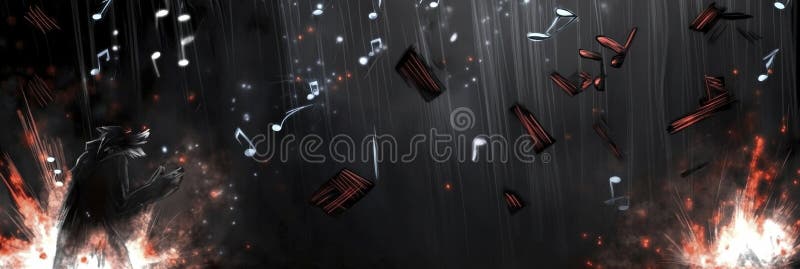 Musical Notes Burst into Flames and Abstract Energies Stock ...