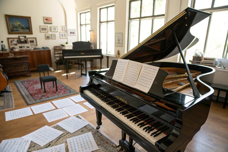 Musical Notes on Composer or Piano Studio Shot Stock Illustration ...