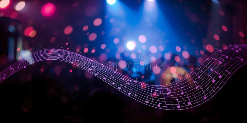Musical Notes Dance Across a Vibrant Concert Backdrop Stock ...