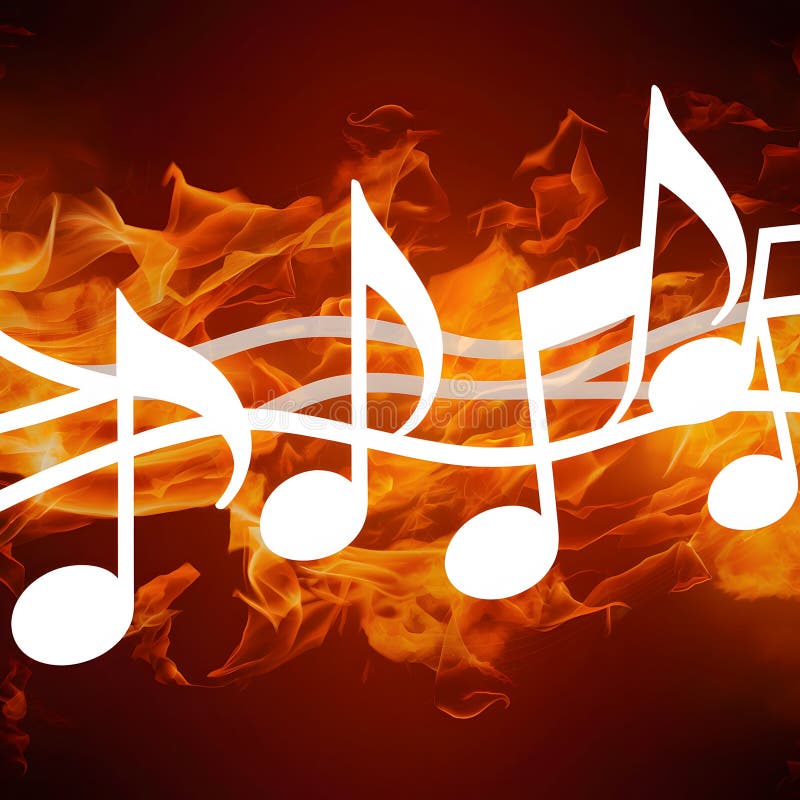 Musical Notes Dance on Fiery Background, Creating Rhythm and Movement ...