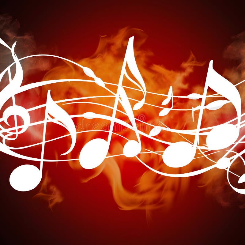 Musical Notes Dance on Fiery Background, Creating Rhythm and Movement ...