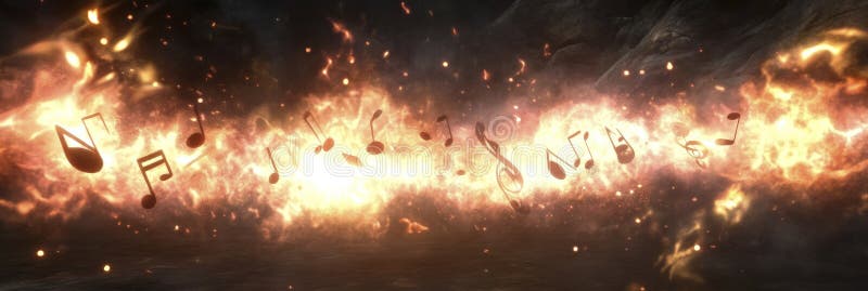 Musical Notes Dancing Across Vivid, Blazing Fire Trail Stock ...