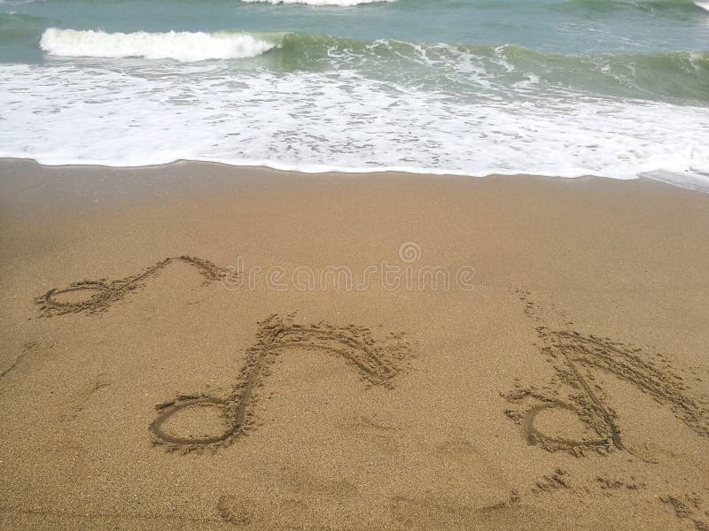 Musical Notes Draw on the Beach Sand. Stock Photo - Image of notes ...