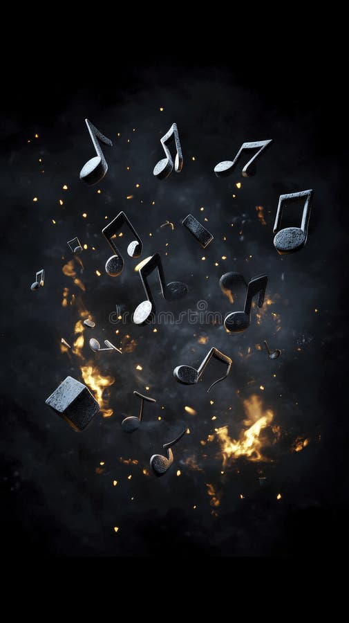 Musical Notes Enveloped in Fiery Explosive Background Stock ...
