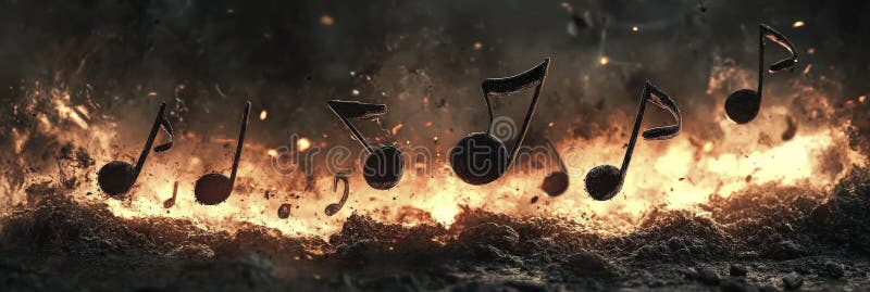 Musical Notes Explode from Ash-covered Fiery Ground Stock Illustration ...