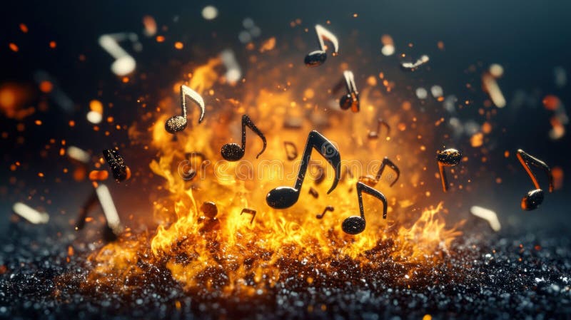Musical Notes Exploding in Fiery Background. Generative Ai Stock ...