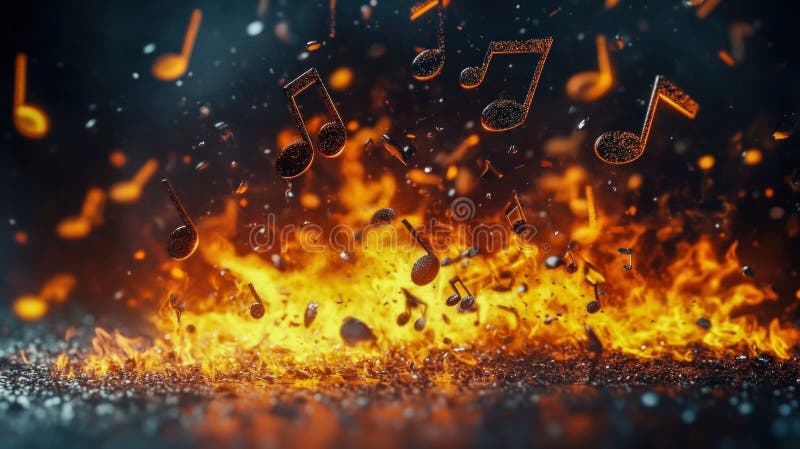 Musical Notes Exploding in Fiery Background. Generative Ai Stock ...