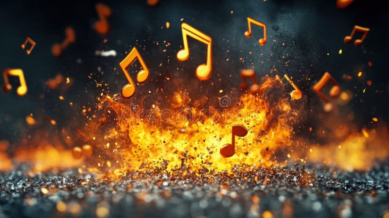 Musical Notes Exploding in Fiery Background. Generative Ai Stock ...