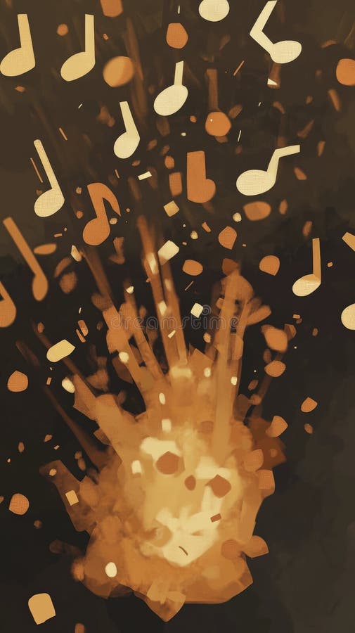 Musical Notes Exploding in Vibrant Orange and Black Art Stock ...