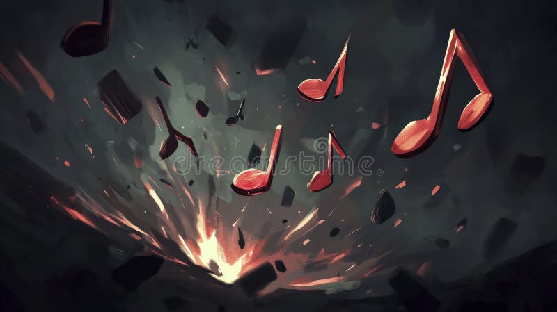 Musical Notes and Fiery Explosion in Dramatic Scene Stock Illustration ...