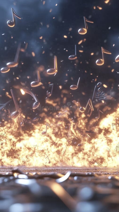 Musical Notes in Flames with Dynamic Motion Effect Stock Illustration ...