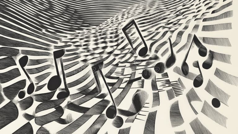 Op Art Illusion: Musical Notes in Warped Patterns Stock Illustration ...