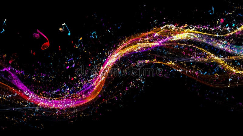 Musical Notes Floating in the Air, Accompanied by Waves of Light and ...