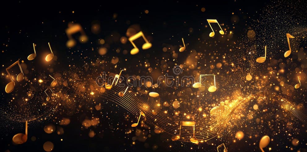 Musical Notes Floating in the Air, a Note Accompanied by Waves of Light ...