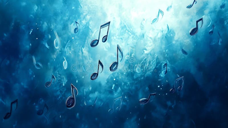 Musical Notes Floating on a Blue Abstract Background Stock Image ...
