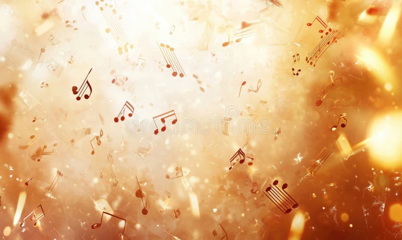 Musical Notes Floating in a Golden Background with Sparkling Effects ...