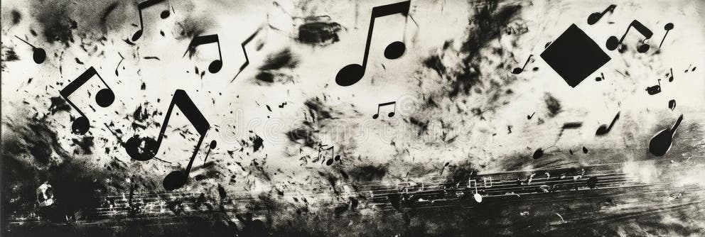 Musical Notes Flow Amid Abstract Black and White Art Stock Illustration ...