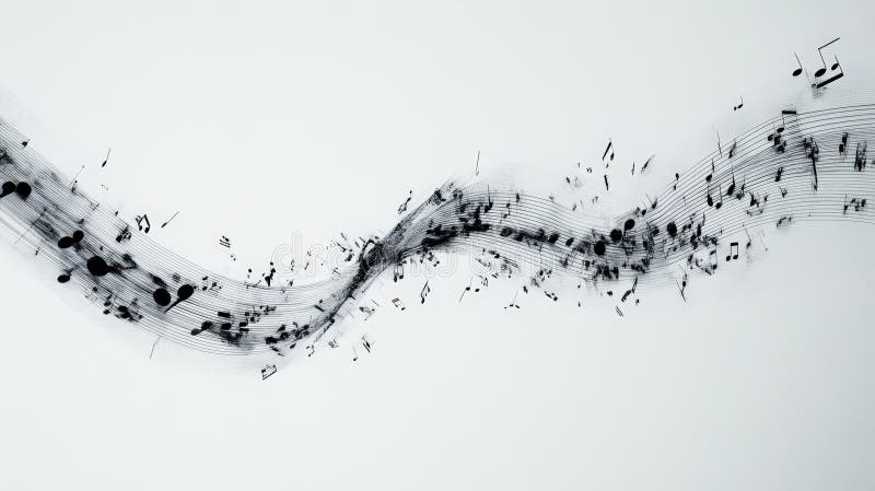 Musical Notes Flowing Creating a Wave of Sound on White Background ...