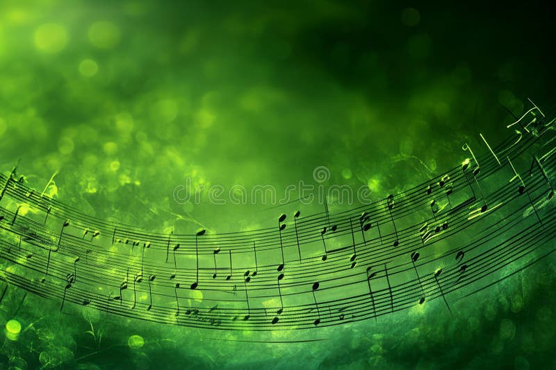 Musical Notes Flowing Gracefully on a Vibrant Green Grunge Background ...