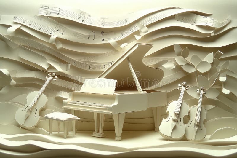 Dynamic Paper Craft Creation Featuring Musical Notes Flowing Around a ...