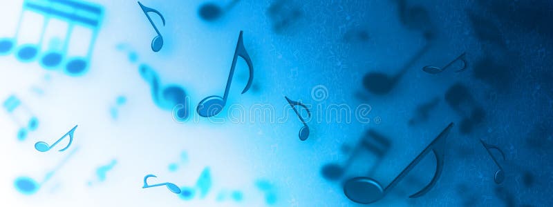 Musical Notes Flying in the Air on Blue Background Stock Image - Image ...