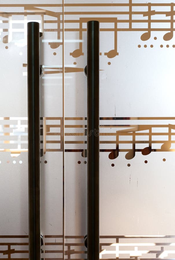 Musical Notes on Frosted Glass Door, Art Background Stock Photo - Image ...