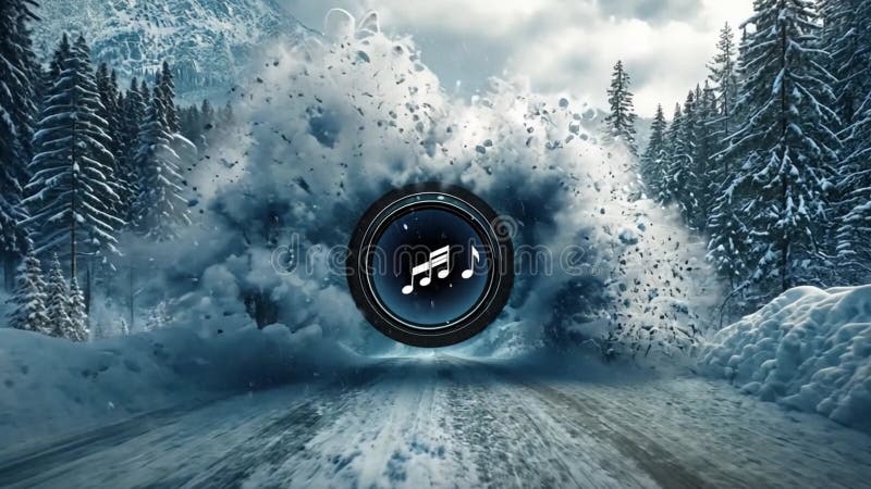 A Snow-covered Road in Winter with Musical Notes Emerging from a ...