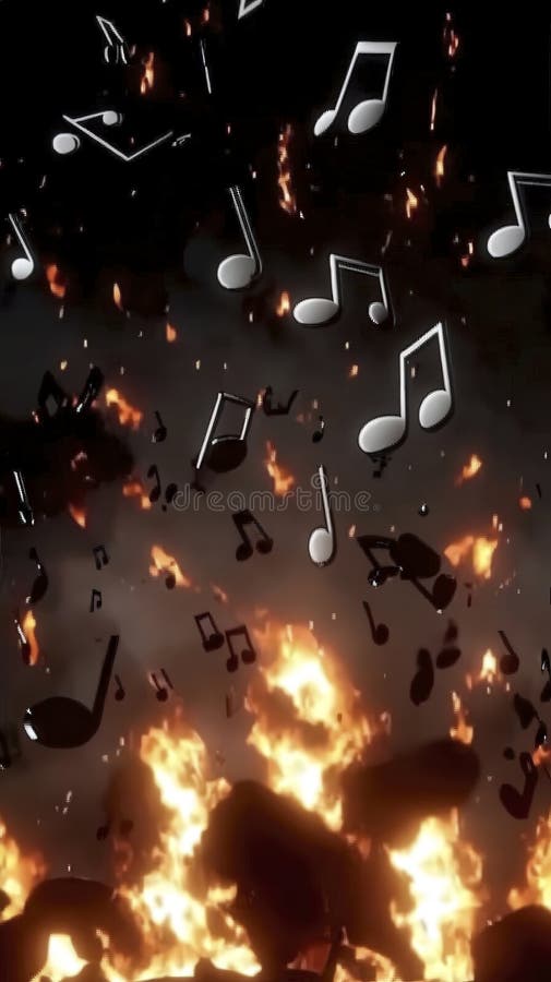 Musical Notes Rise from Vivid Flames in Dark Setting Stock Illustration ...