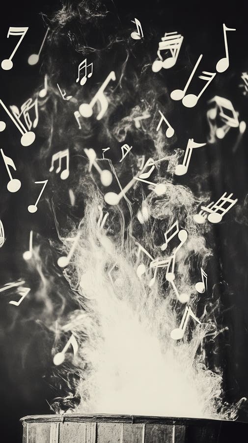 Musical Notes Rising from a Fiery Cauldron in Drama Stock Illustration ...