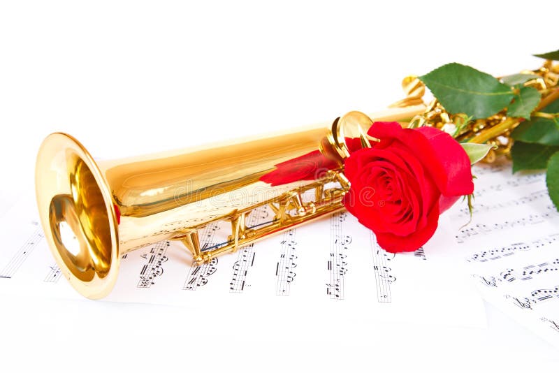 Red Rose, Saxophone and Music Sheet Stock Photo - Image of detail ...