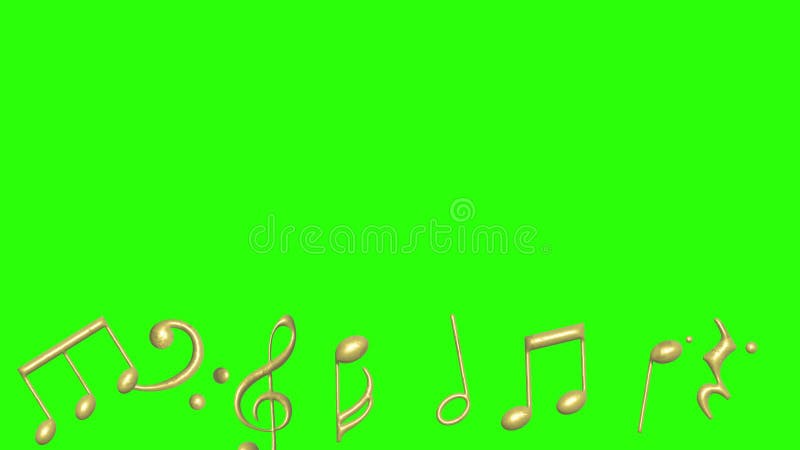 Musical Notes Signs Elements, Gold Textured, on Green Screen Chroma Key ...