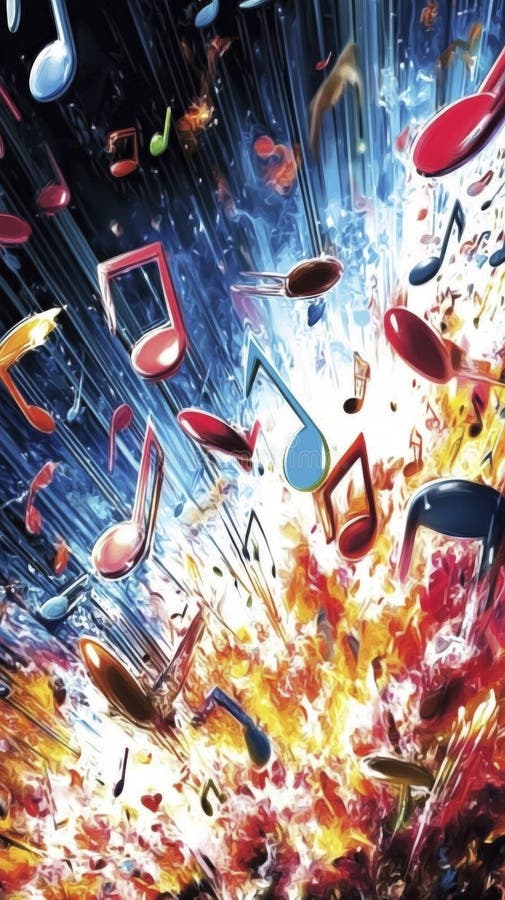 Musical Notes Soar Amidst Fiery Water Explosion Stock Illustration ...