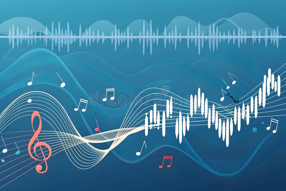 Musical Notes with Sound Wave Background Stock Illustration ...