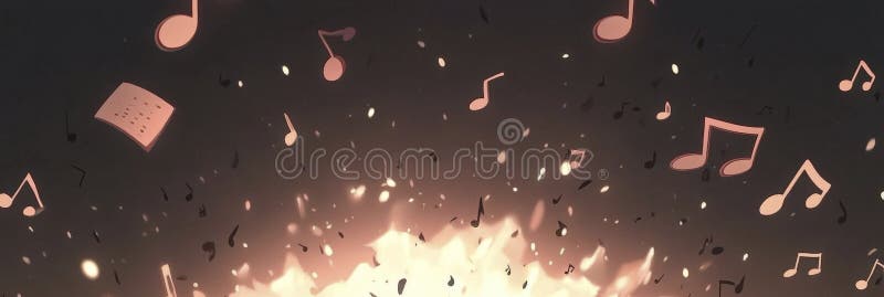 Musical Notes and Sparkles Amidst Fiery Explosion Stock Illustration ...
