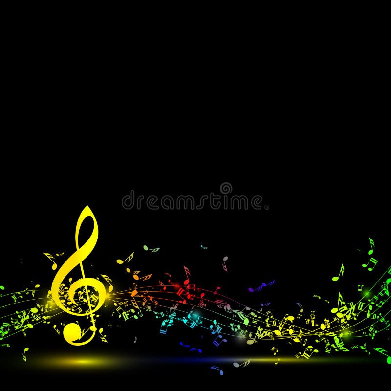 Colorful Music Notes Black Background